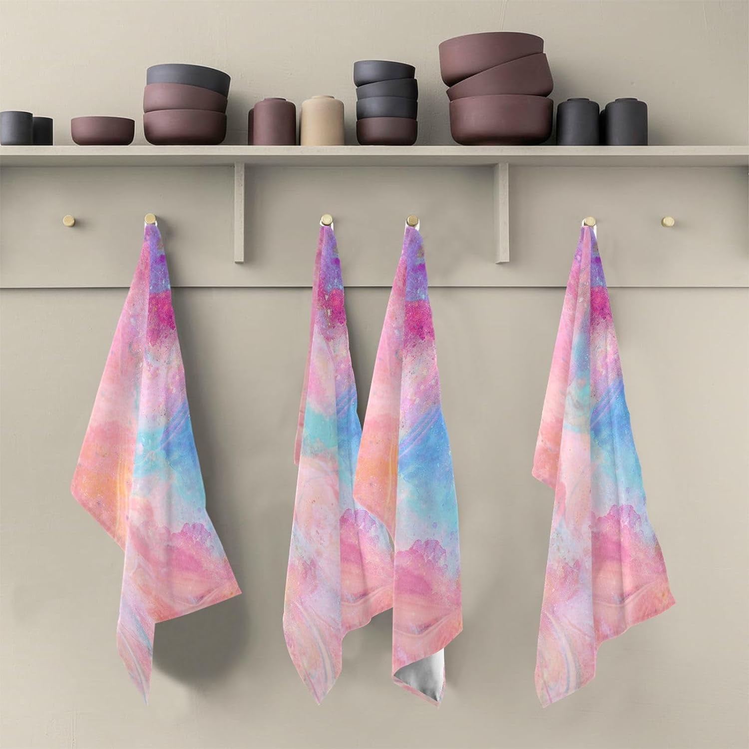 SKYSONIC 4 Pack Watercolor Spray Kitchen Towels Soft Highly Absorbent ...