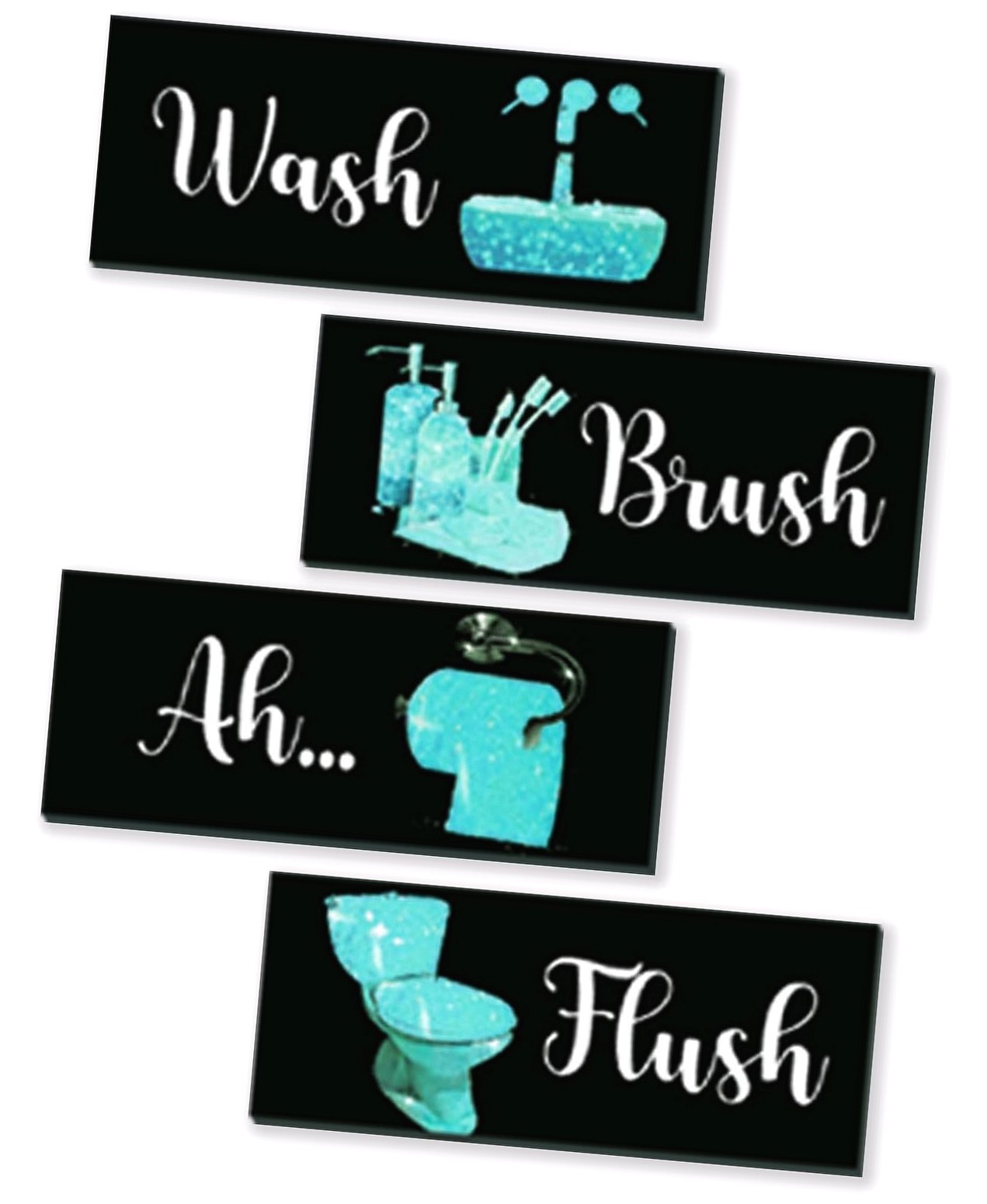 SKYSONIC 4 Pcs Teal Bathroom Decor Funny Teal And Bathroom Decor Wooden ...