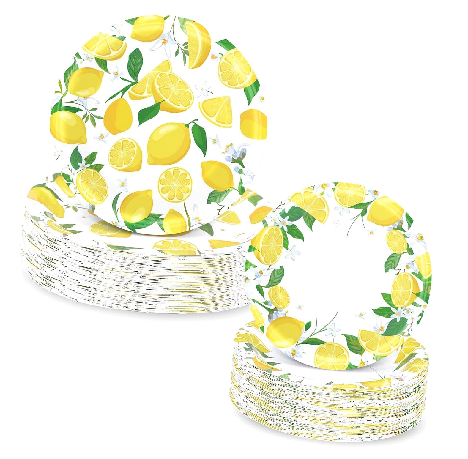 SKYSONIC 40-Count Lemon-Themed Watercolor Paper Plates in 9 Inch & 7 ...