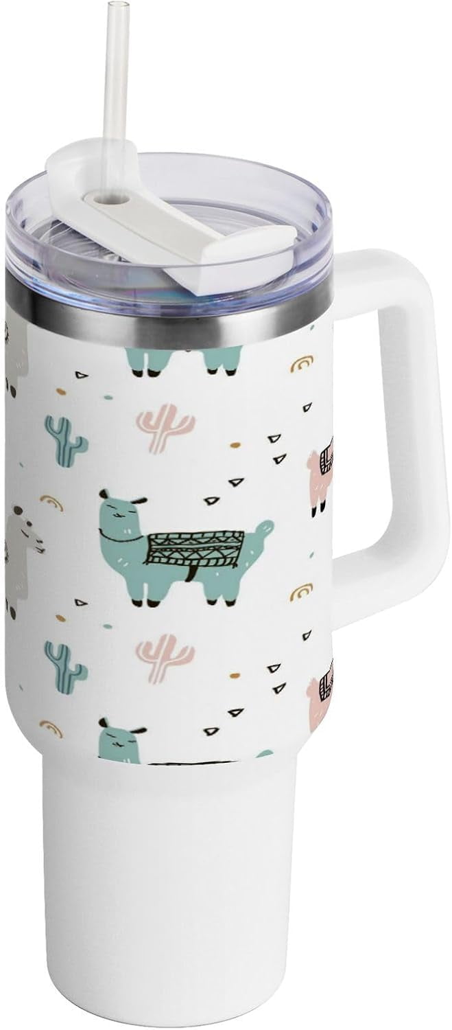 Skysonic 40 Oz Cartoon Llama Alpaca Tumbler With Lid And Straw Travel