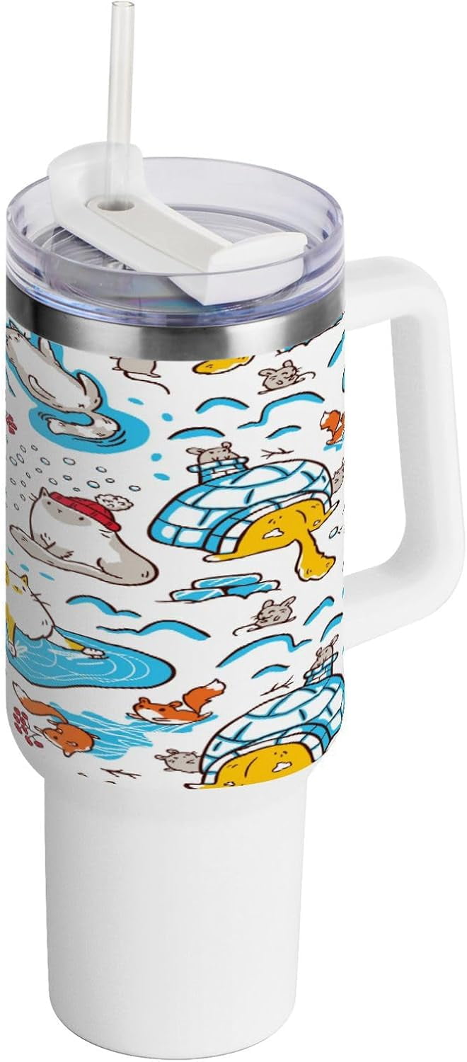 Skysonic 40 Oz Cats Mice Squirrels Tumbler With Lid And Straw Travel