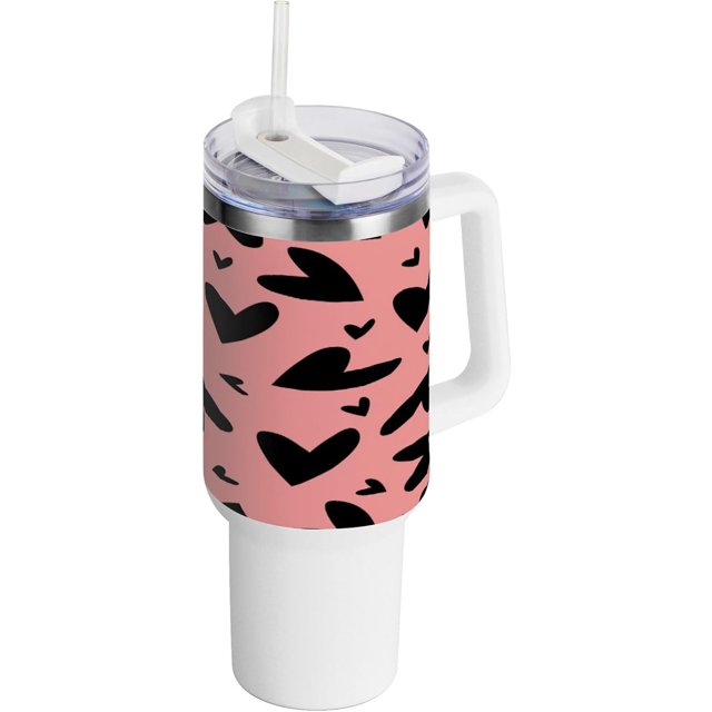 Skysonic 40 Oz Cute Black Hearts Tumbler With Lid And Straw Travel