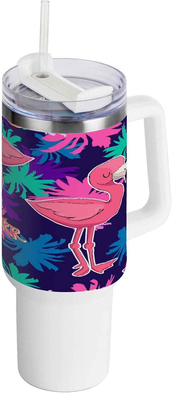 SKYSONIC 40 oz Cute Flamingo Pattern Tumbler With Lid And Straw Travel ...
