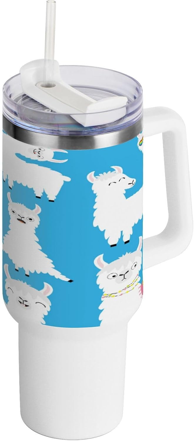 Skysonic 40 Oz Cute Llama Alpaca Tumbler With Lid And Straw Travel