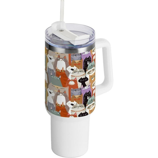 Skysonic 40 Oz Funny Cartoon Cats Tumbler With Lid And Straw Travel