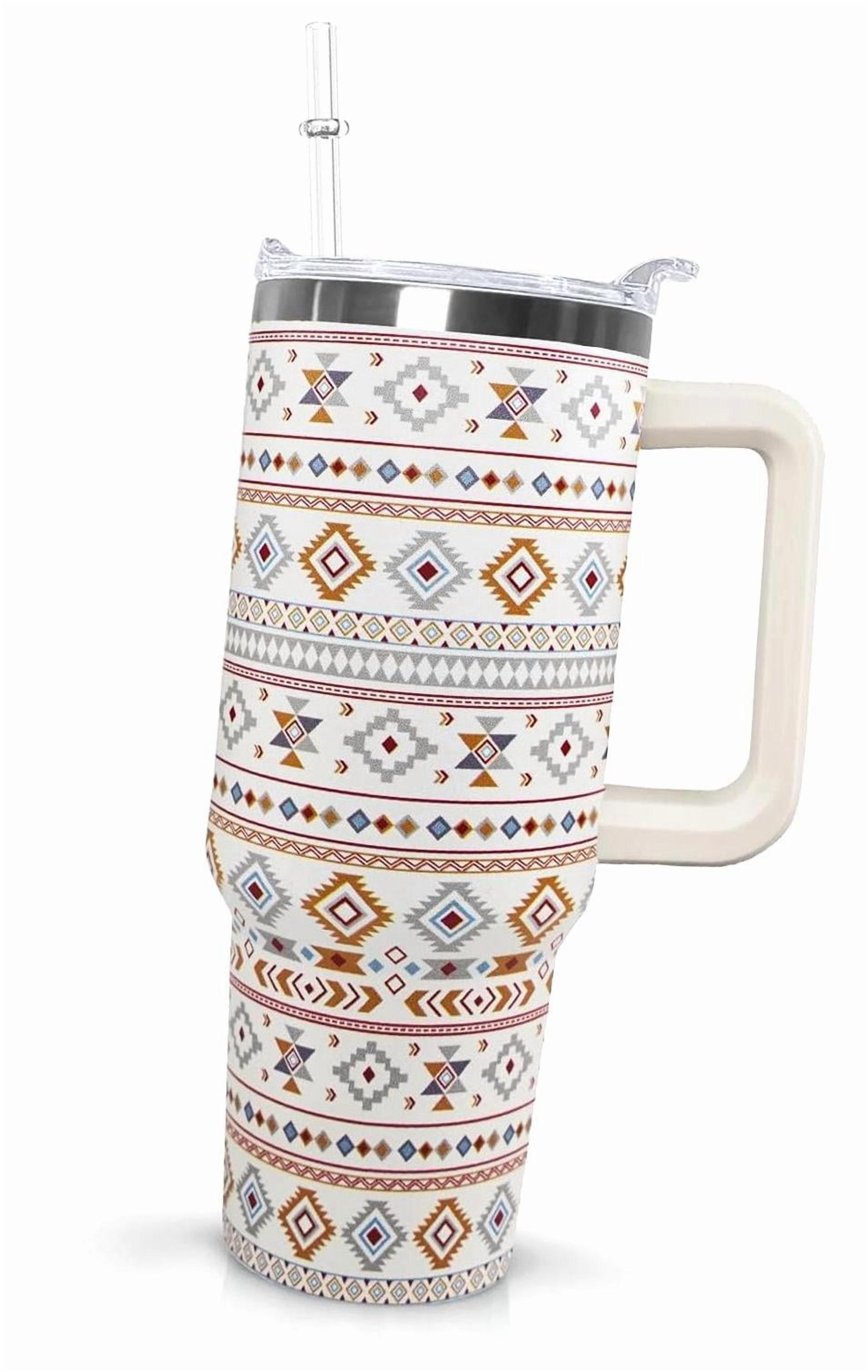 SKYSONIC 40 oz Handle Tumbler, Boho Vacuum Insulated Cup With Straw ...
