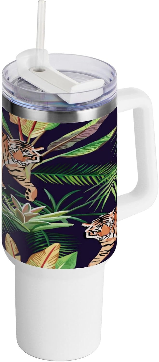 Skysonic 40 Oz Jungle Tiger Tumbler With Lid And Straw Travel Coffee