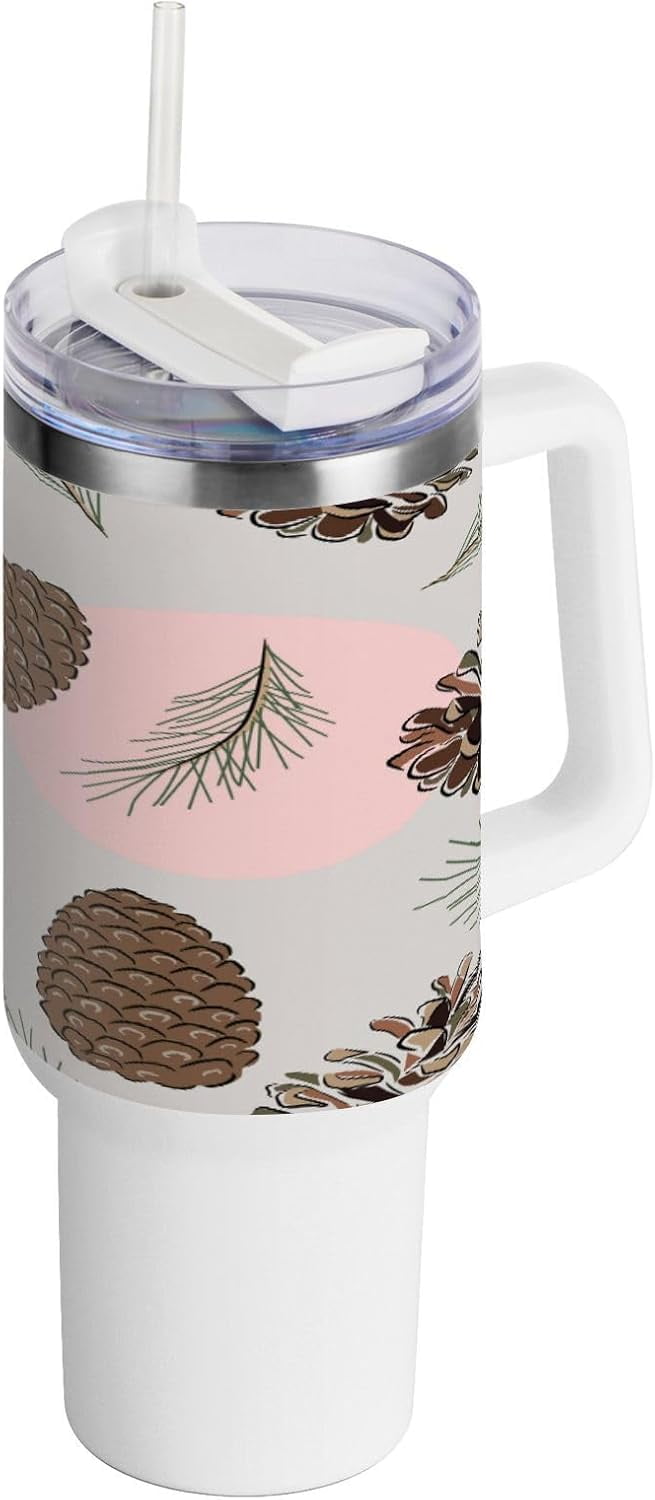 SKYSONIC 40 oz Pine Cones and Pine Leaves Tumbler With Lid And Straw ...
