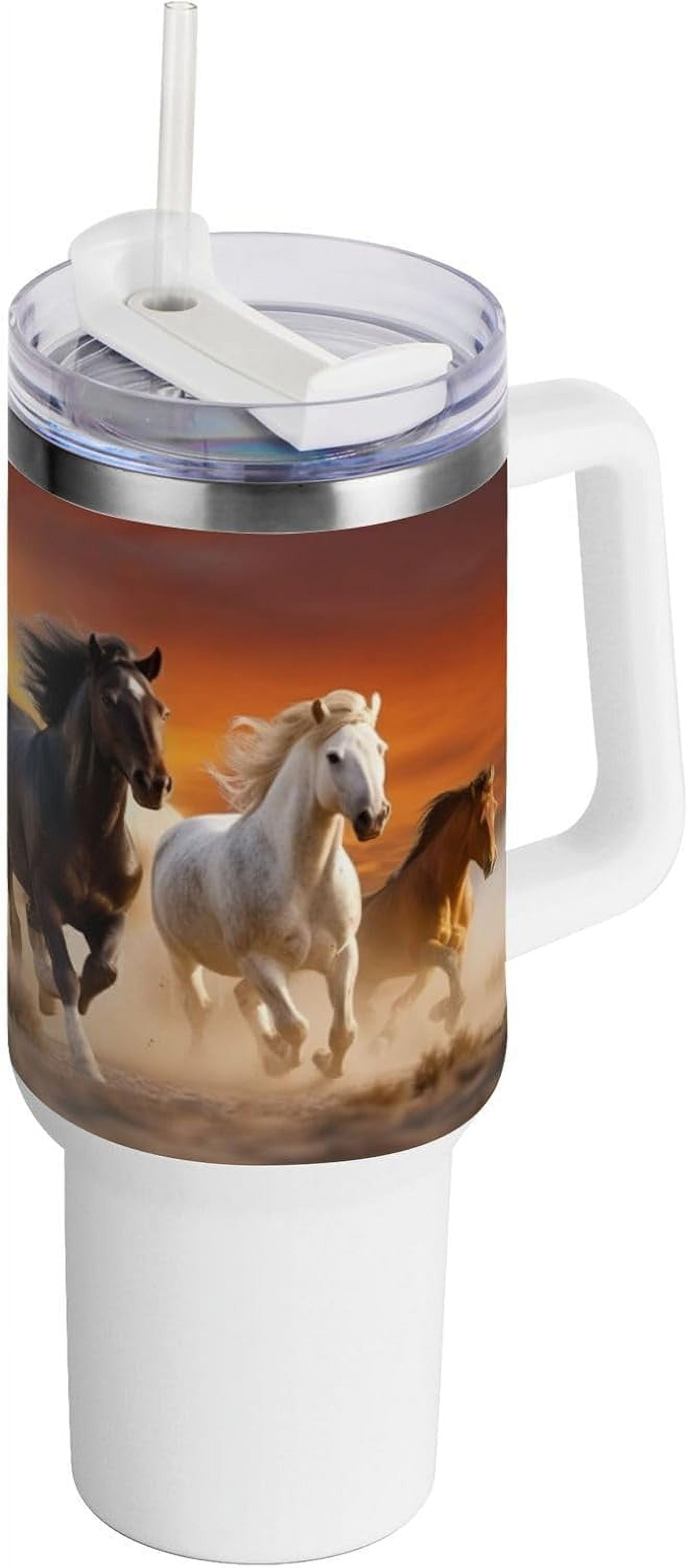 SKYSONIC 40 oz Running Horses Tumbler with Handle and Straw Lid ...