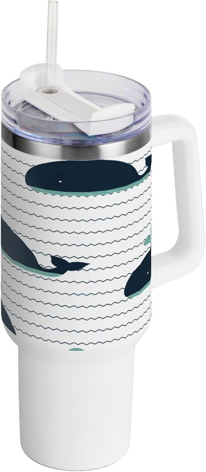 Skysonic 40 Oz Waves And Whale Tumbler With Lid And Straw Travel Coffee