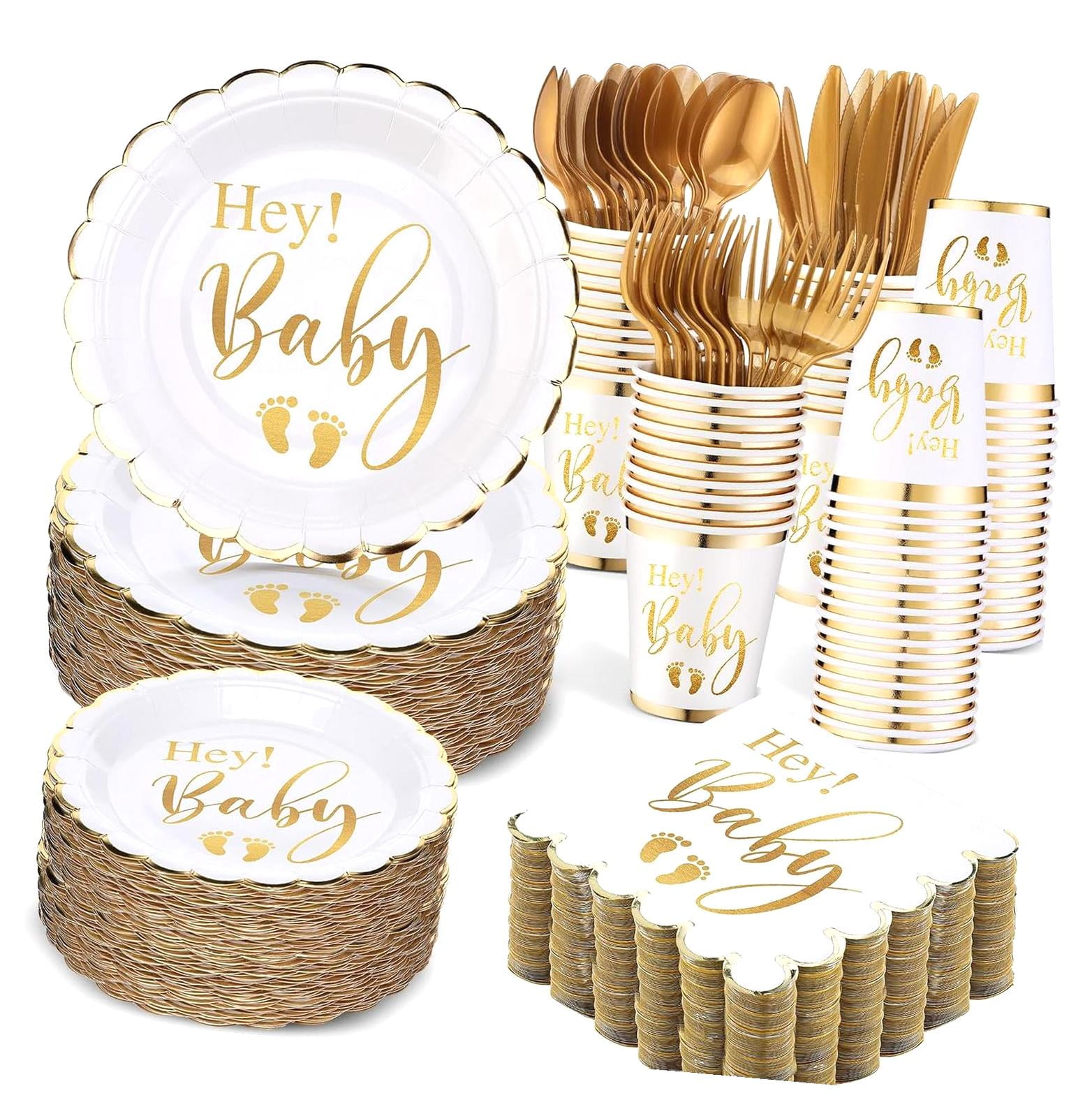 SKYSONIC 400 Pcs Shower Dinnerware for 50 Guest Shower Paper Plate ...