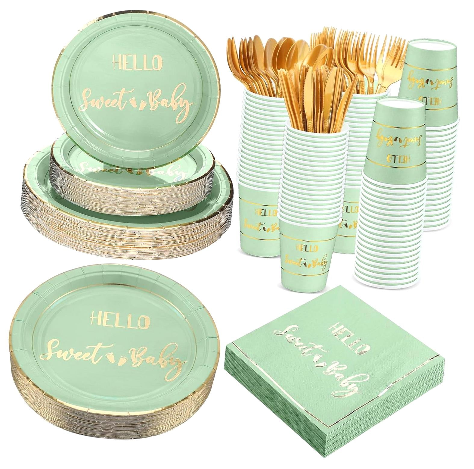 SKYSONIC 400 Pcs Shower Dinnerware for 50 Guest Shower Paper Plate ...