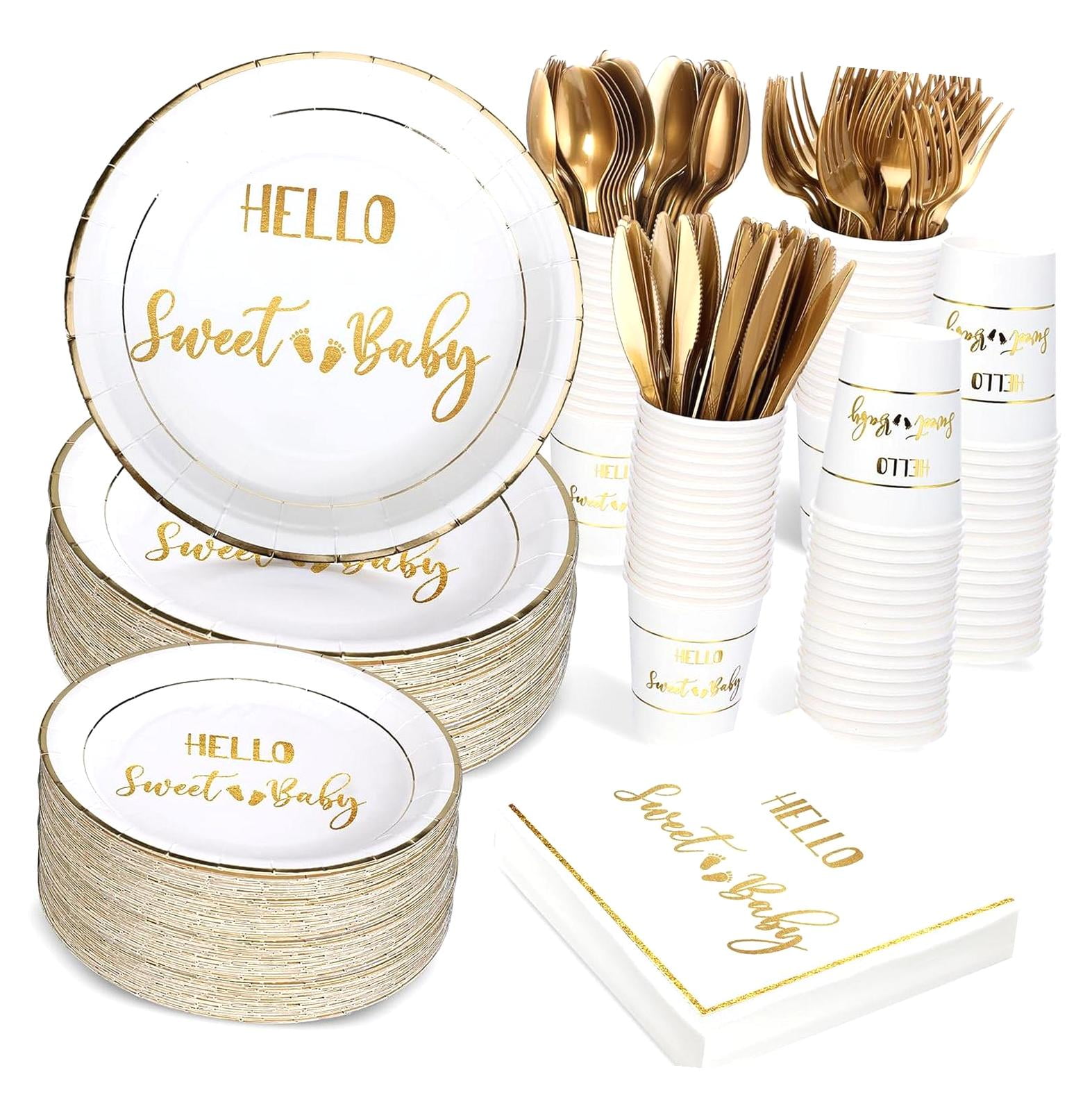 SKYSONIC 400 Pcs Shower Dinnerware for 50 Guest Shower Paper Plate ...