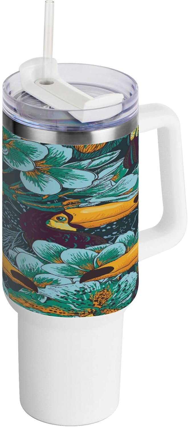 Skysonic 40oz Birds Tumbler With Lid And Straw Travel Coffee Mug