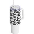 Skysonic 40oz Black White Football Tumbler With Lid And Straw Travel