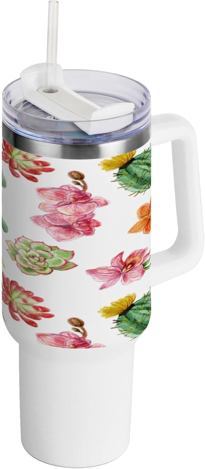 SKYSONIC 40oz Cactus Succulent Flower Tumbler With Lid And Straw Travel ...