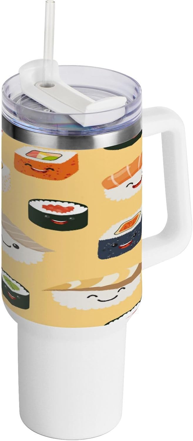 SKYSONIC 40oz Cartoon Sushi Tumbler With Lid And Straw Travel Coffee ...