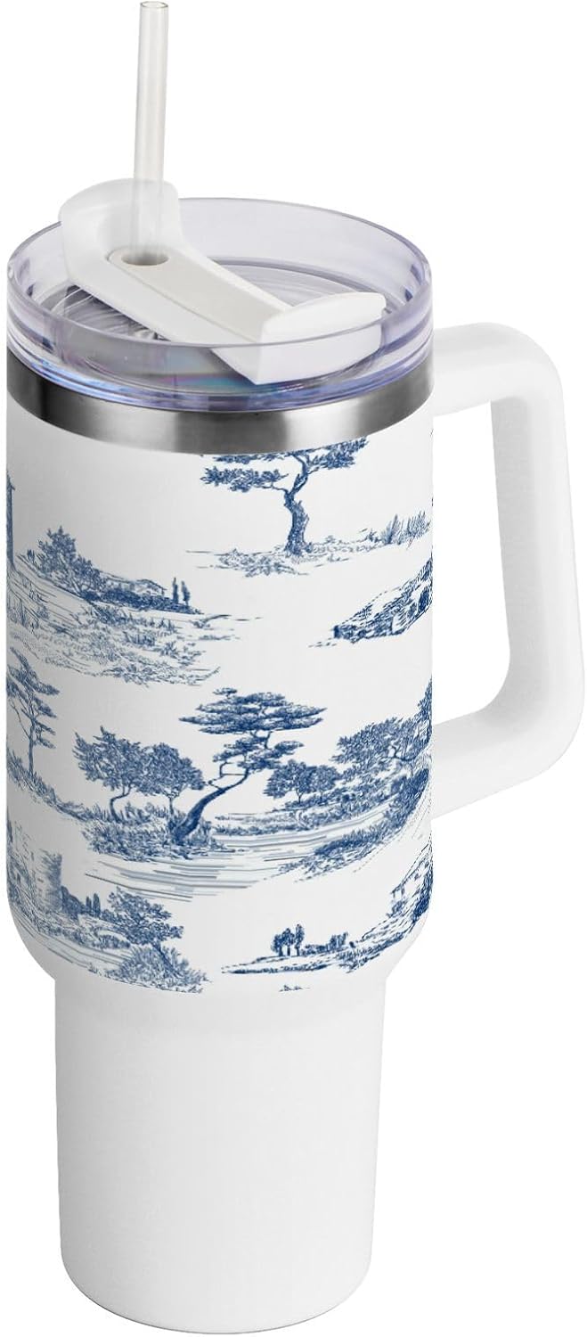 SKYSONIC 40oz Countryside Views Tumbler With Lid And Straw Travel ...