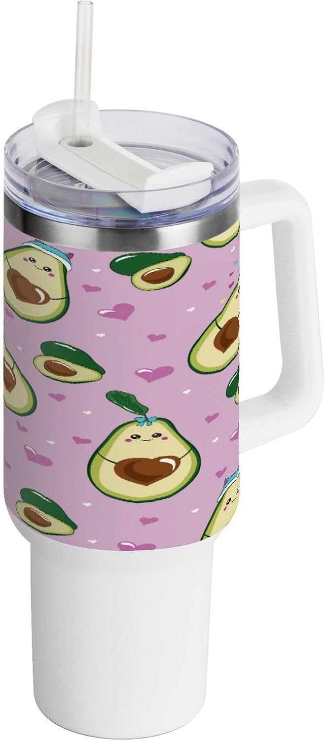 Skysonic 40oz Cute Avocado Tumbler With Lid And Straw Travel Coffee Mug