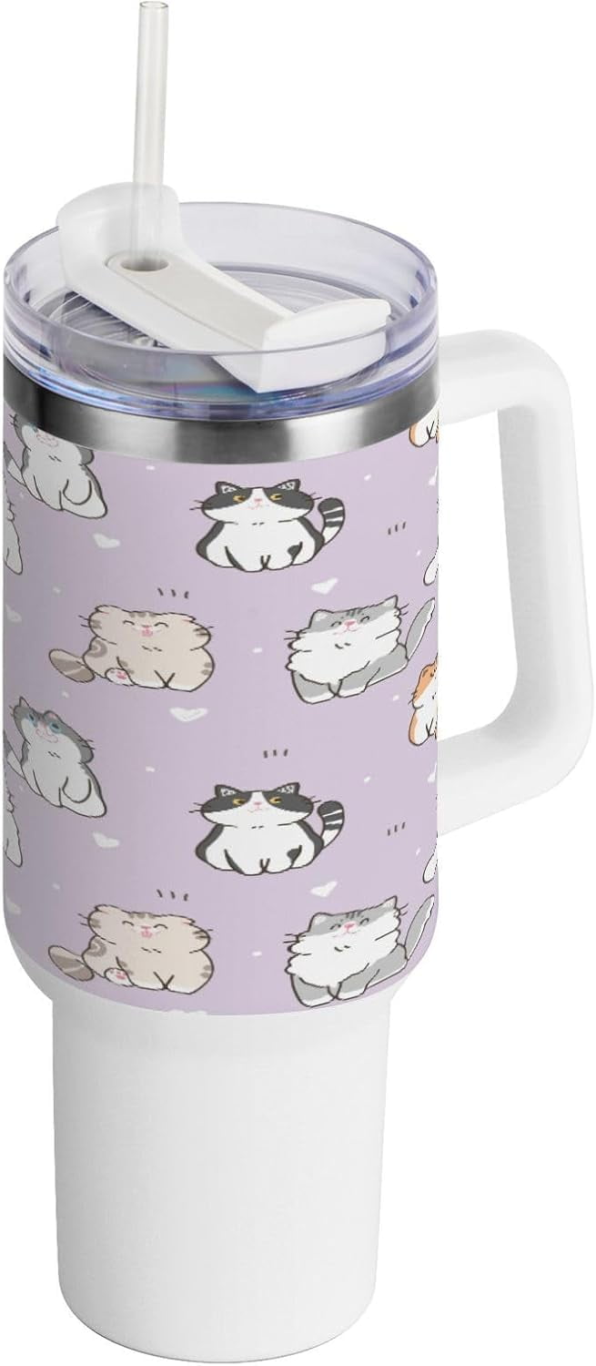 Skysonic 40oz Cute Cat Tumbler With Lid And Straw Travel Coffee Mug