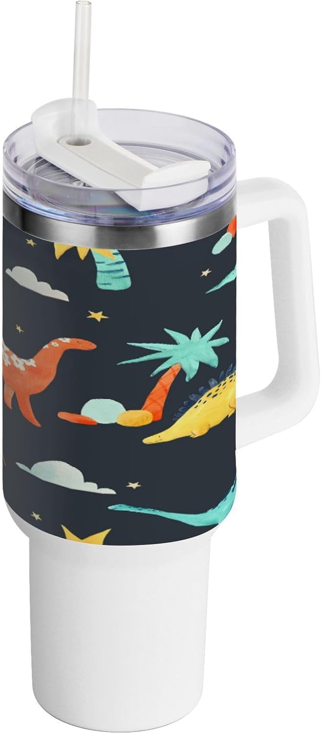 Skysonic 40oz Cute Dinosaurs Tumbler With Lid And Straw Travel Coffee