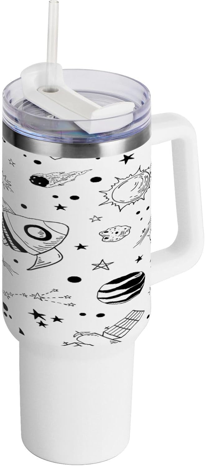 Skysonic 40oz Doodle Space Pattern Tumbler With Lid And Straw Travel