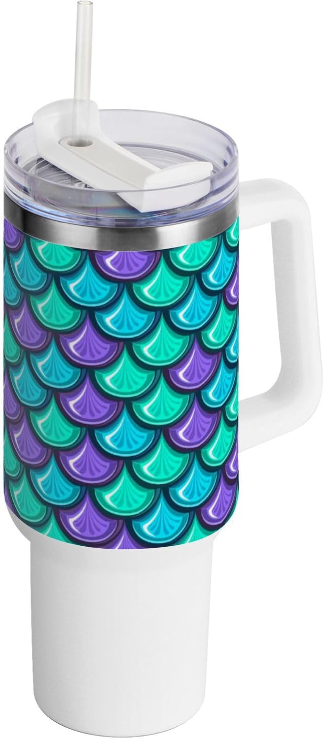 SKYSONIC 40oz Fish Mermaid Scales Tumbler With Lid And Straw Travel ...