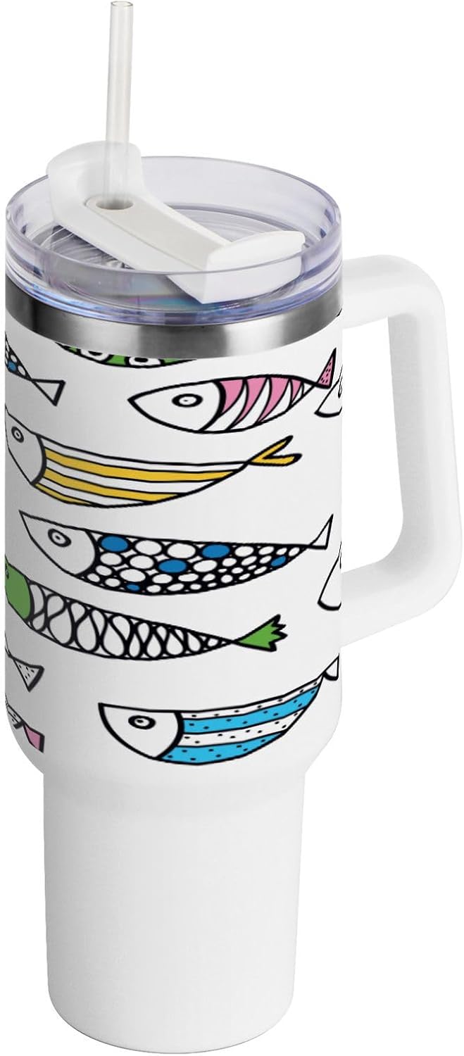 SKYSONIC 40oz Fish Tumbler With Lid And Straw Travel Coffee Mug ...
