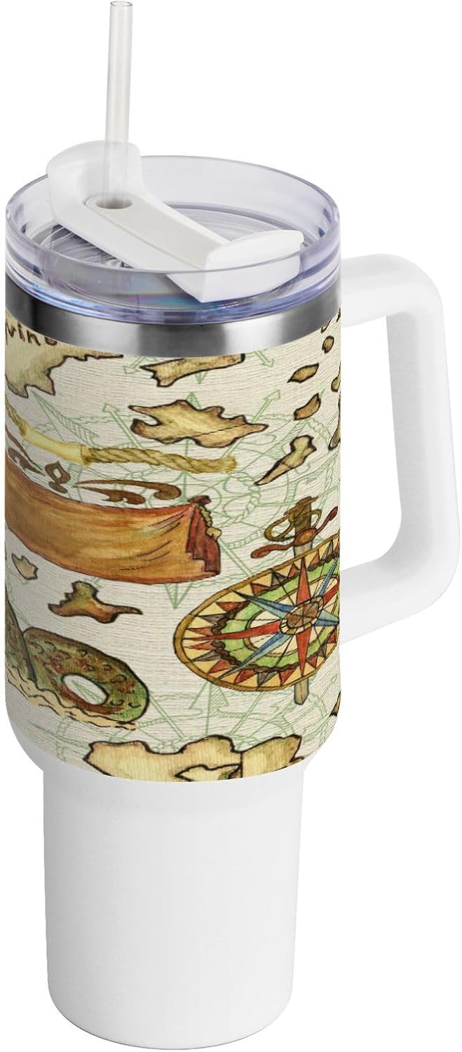 SKYSONIC 40oz Map Of Treasure Island Tumbler With Lid And Straw Travel ...