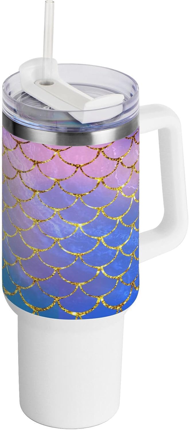 SKYSONIC 40oz Mermaid Fish Scales Tumbler With Lid And Straw Travel ...