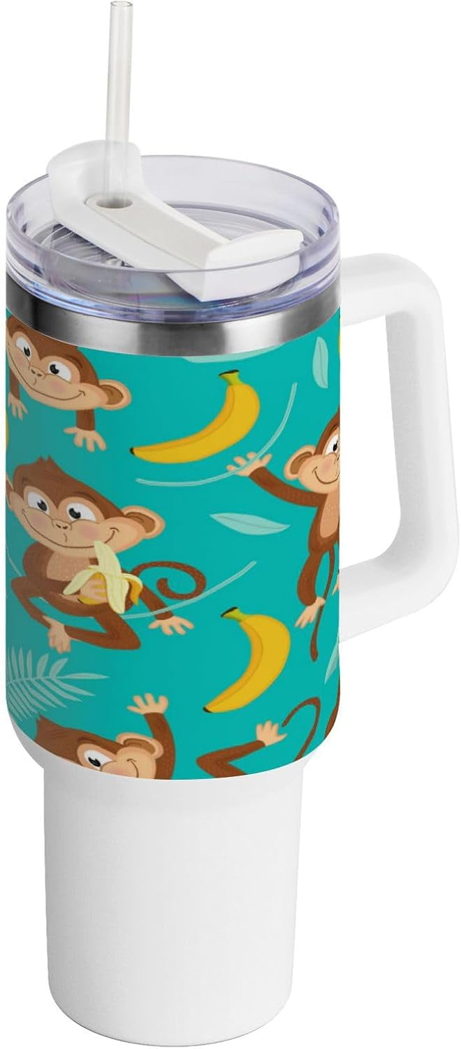 SKYSONIC 40oz Monkey Banana Leaf Tumbler With Lid And Straw Travel ...