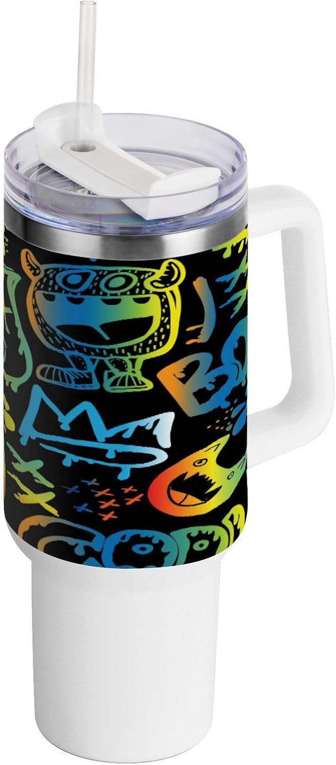 SKYSONIC 40oz Neon Monsters Tumbler With Lid And Straw Travel Coffee ...