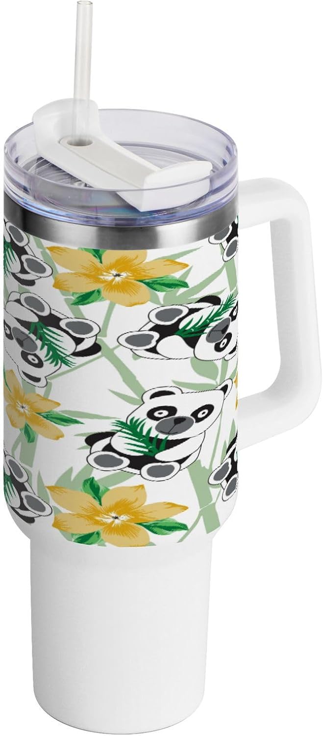 SKYSONIC 40oz Pandas Bamboo Tumbler With Lid And Straw Travel Coffee ...