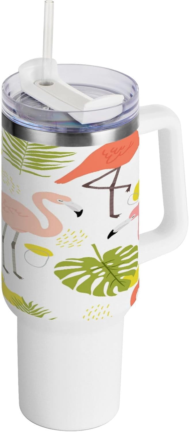 SKYSONIC 40oz Pink Flamingos Tumbler With Lid And Straw Travel Coffee ...