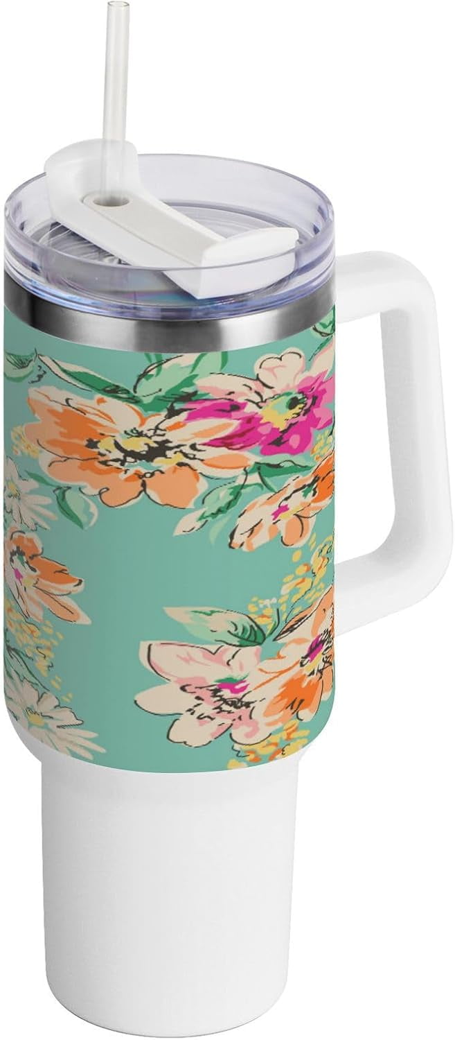 SKYSONIC 40oz Sketched Flower Tumbler With Lid And Straw Travel Coffee ...
