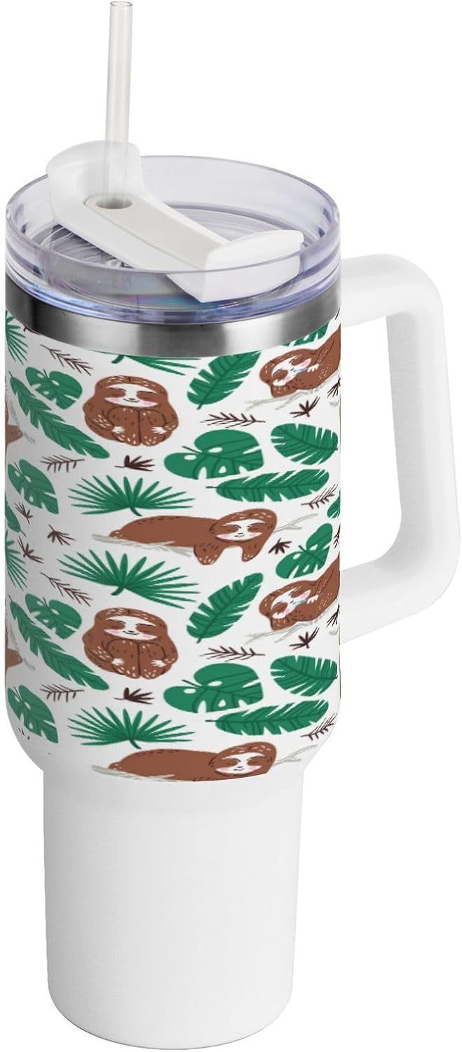 Skysonic 40oz Sloth Palm Tumbler With Lid And Straw Travel Coffee Mug