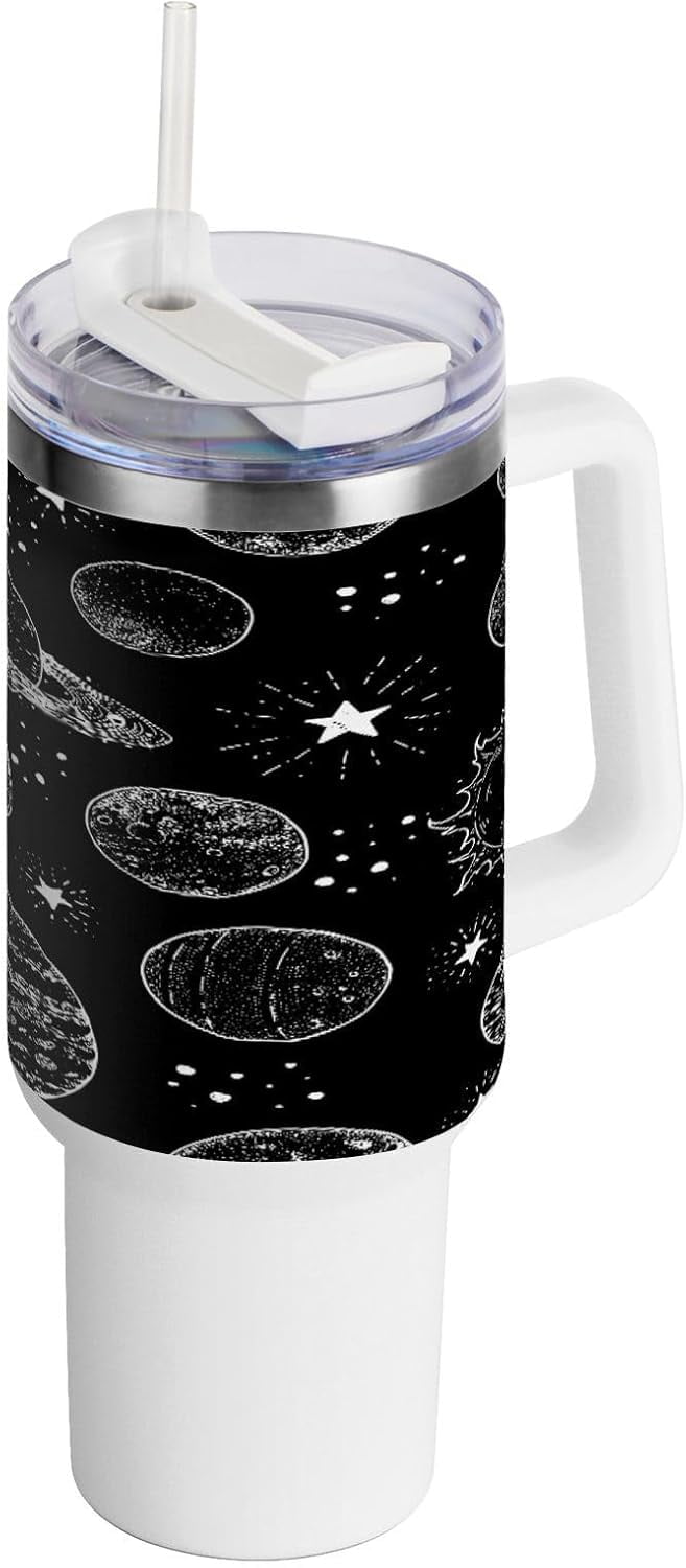 SKYSONIC 40oz Space Planets Pattern Tumbler With Lid And Straw Travel ...