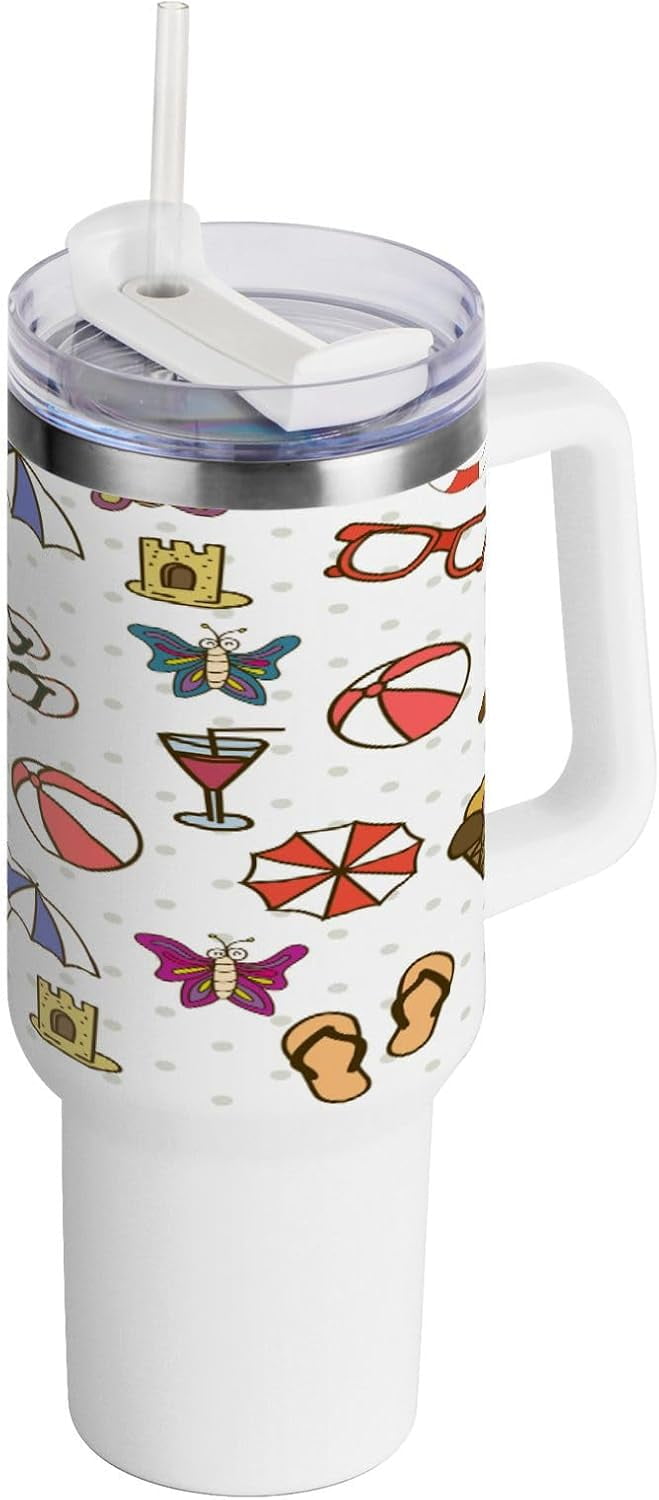 Skysonic 40oz Summer Beach Tumbler With Lid And Straw Travel Coffee Mug
