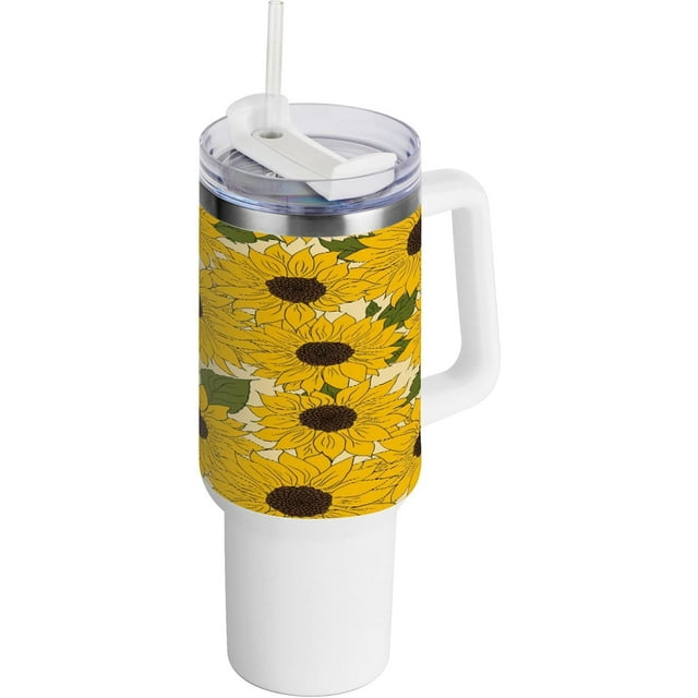 Skysonic 40oz Sunflowers Tumbler With Lid And Straw Travel Coffee Mug