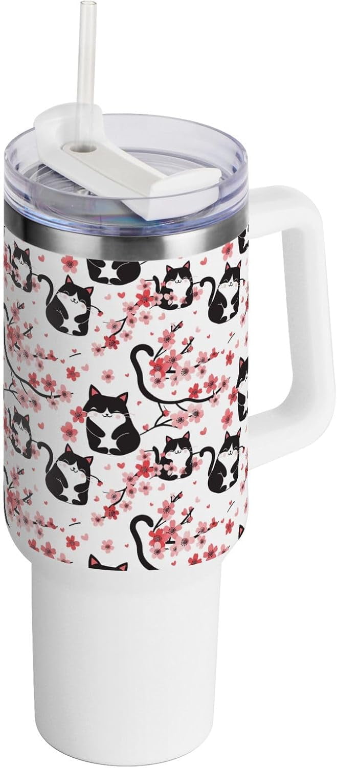 Skysonic 40oz Tumbler With Handle And Straw Double Wall Vacuum Reusable