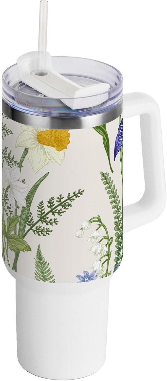 SKYSONIC 40oz Tumbler with Handle and Straw-Double Wall Vacuum Reusable ...