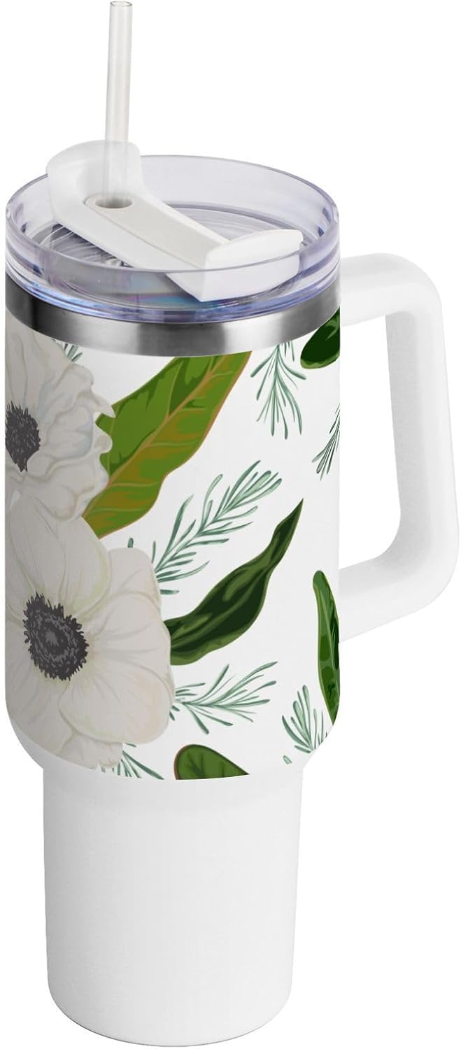 SKYSONIC 40oz Tumbler with Handle and Straw-Double Wall Vacuum Reusable ...