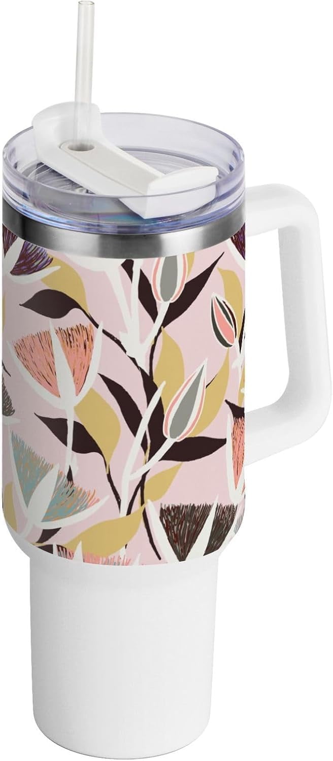 SKYSONIC 40oz Tumbler with Handle and Straw-Double Wall Vacuum Reusable ...