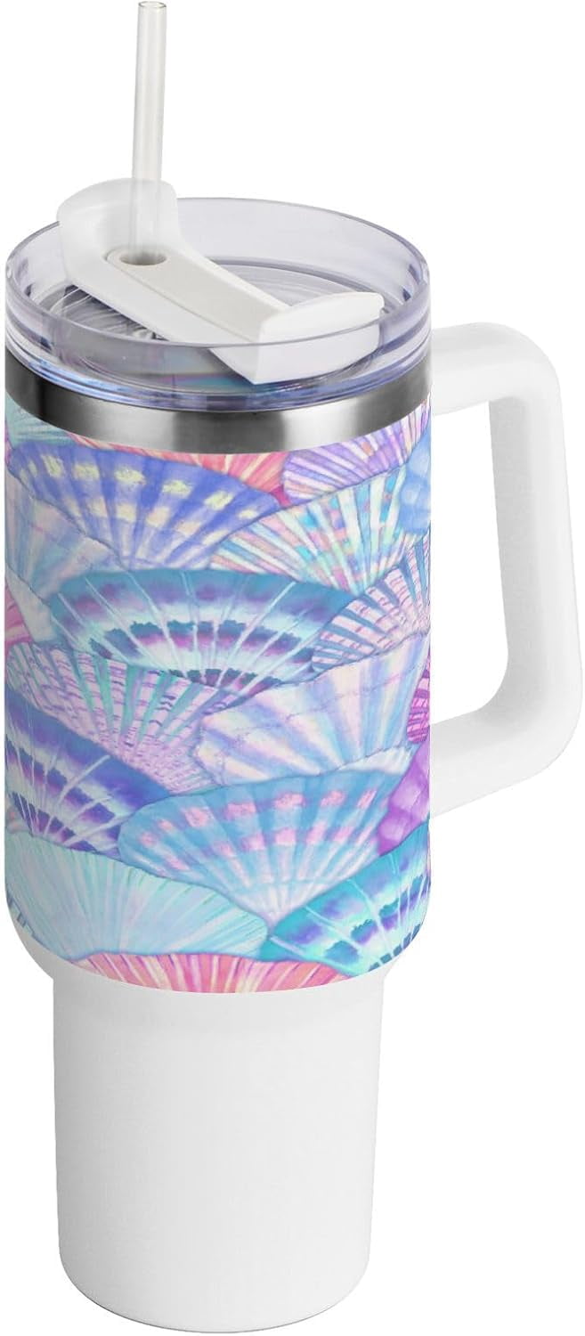 SKYSONIC 40oz Watercolor Sea Shell Tumbler With Lid And Straw Travel ...