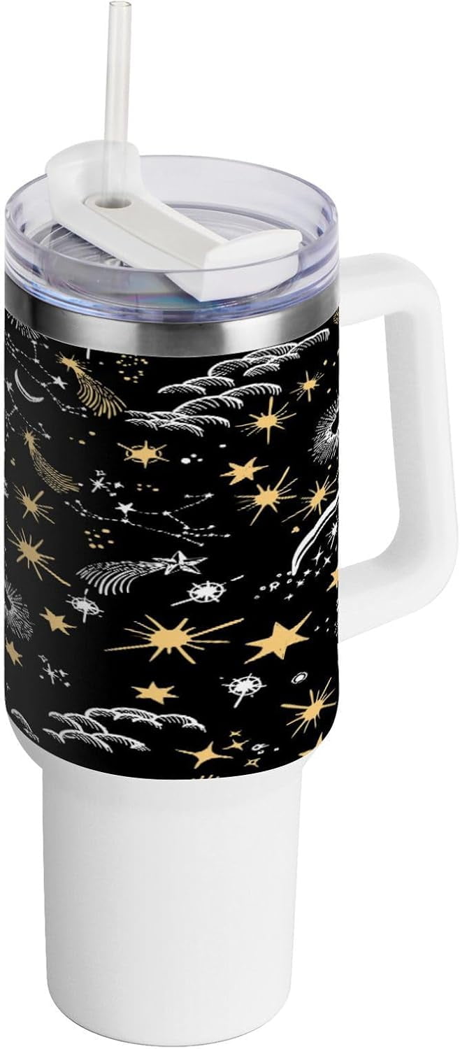SKYSONIC 40oz Yellow Stars and White Moon Tumbler With Lid And Straw ...