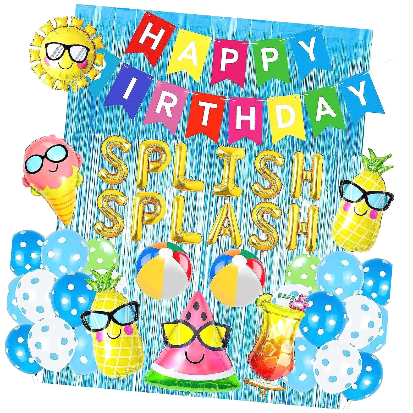 SKYSONIC 45pcs Splish Splash Birthday Party Decor Pool Party Supplies Foil Latex Balloons Summer ...