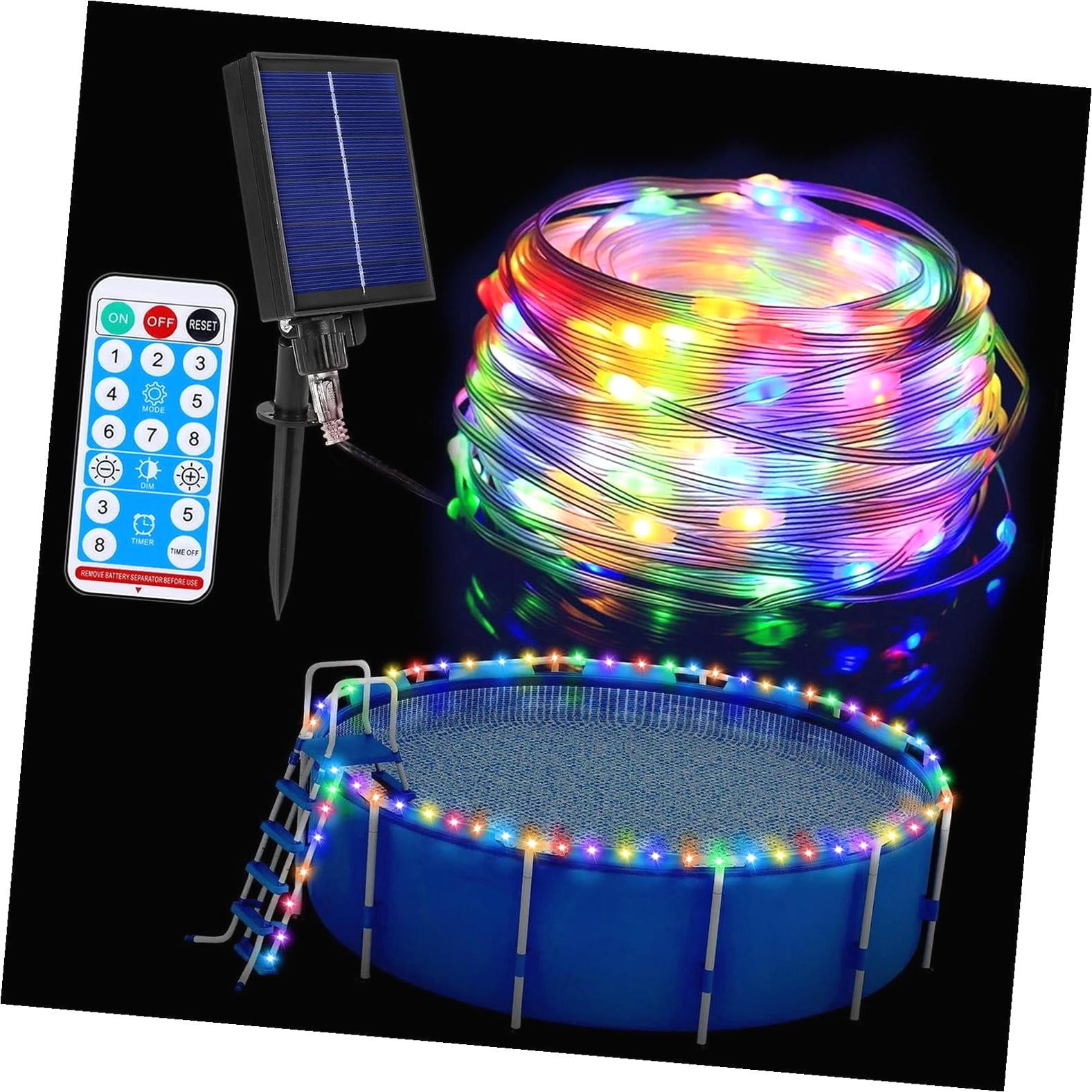 SKYSONIC 46ft Solar Pool Lights for Above Ground Pools, 120 LEDs Remote ...