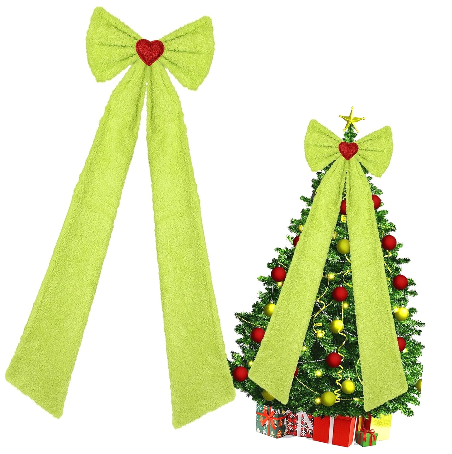 SKYSONIC 48 Inch Extra Large Christmas Tree Topper Bow Faux Xmas Tree ...