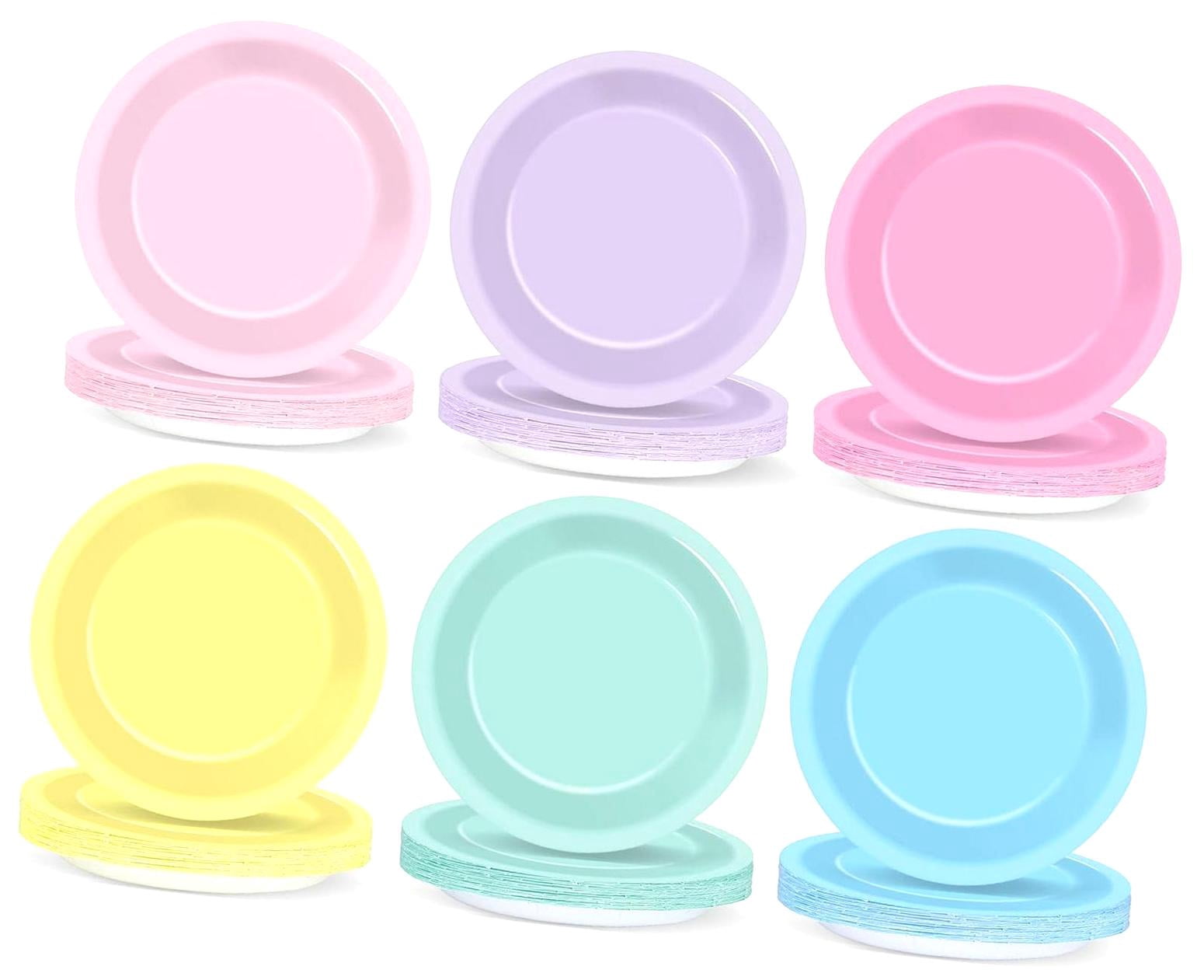 SKYSONIC 48-Piece Pastel Party Plates Set 7" Pastel Rainbow Tableware ...