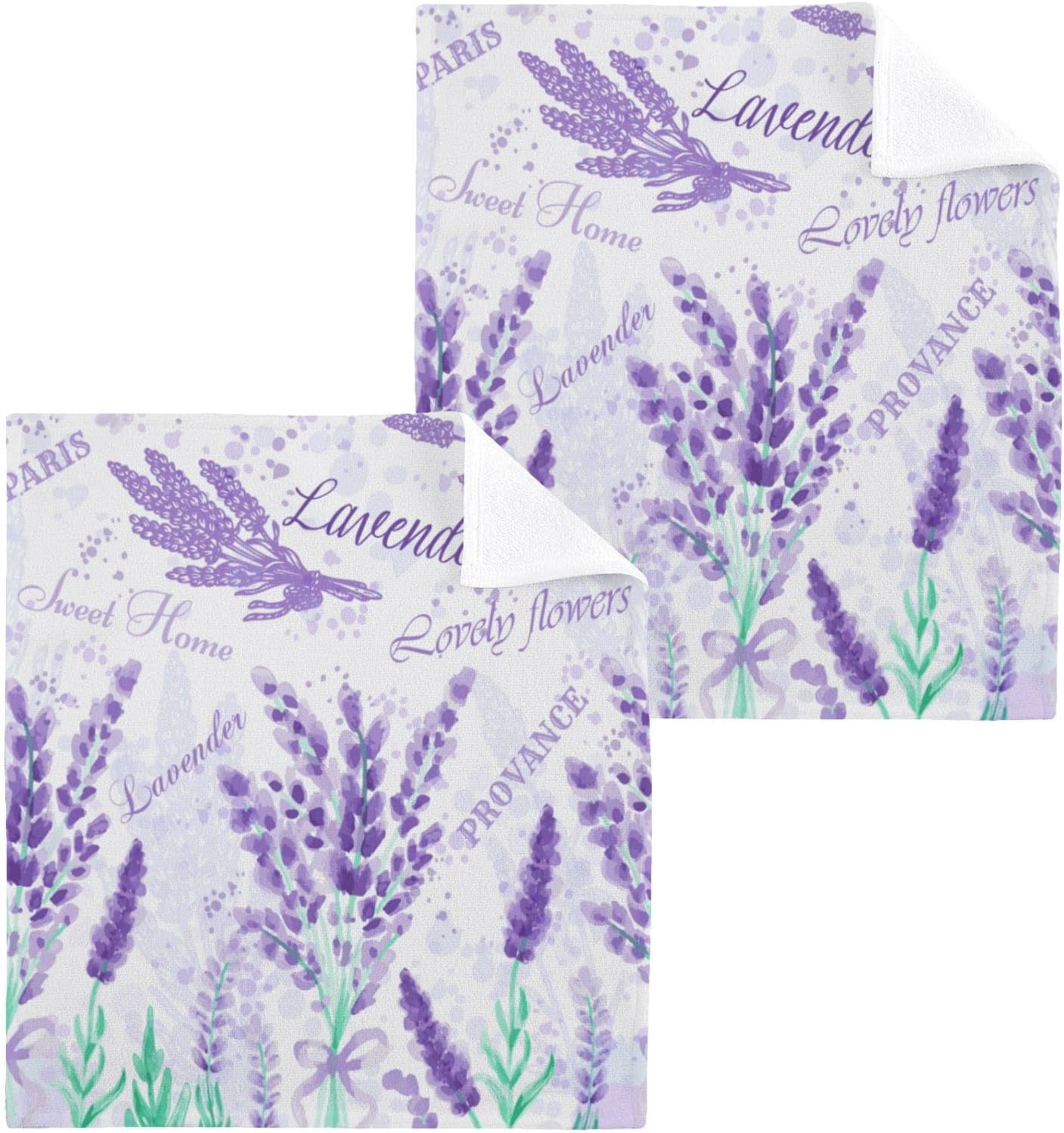 SKYSONIC 4PCS Purple Lavender Floral Towels Cotton Washcloths Set,Quick ...